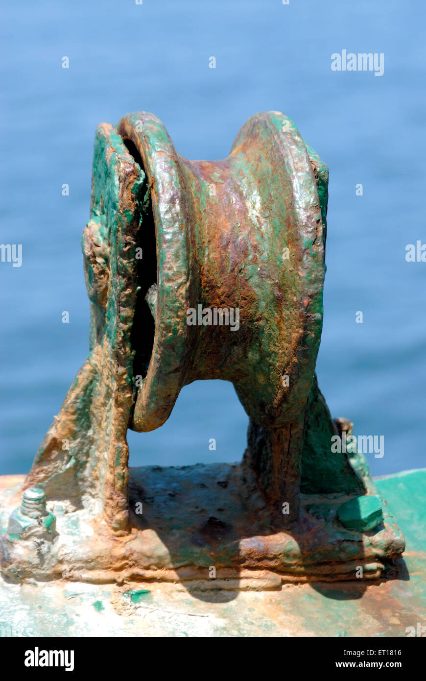 Closeup of rusted rope wheel, South Andaman Islands, Port Blair ...