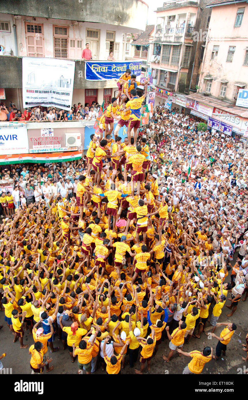 Human Pyramid trying to break dahi handi Mumbai Maharashtra India 2011 ...