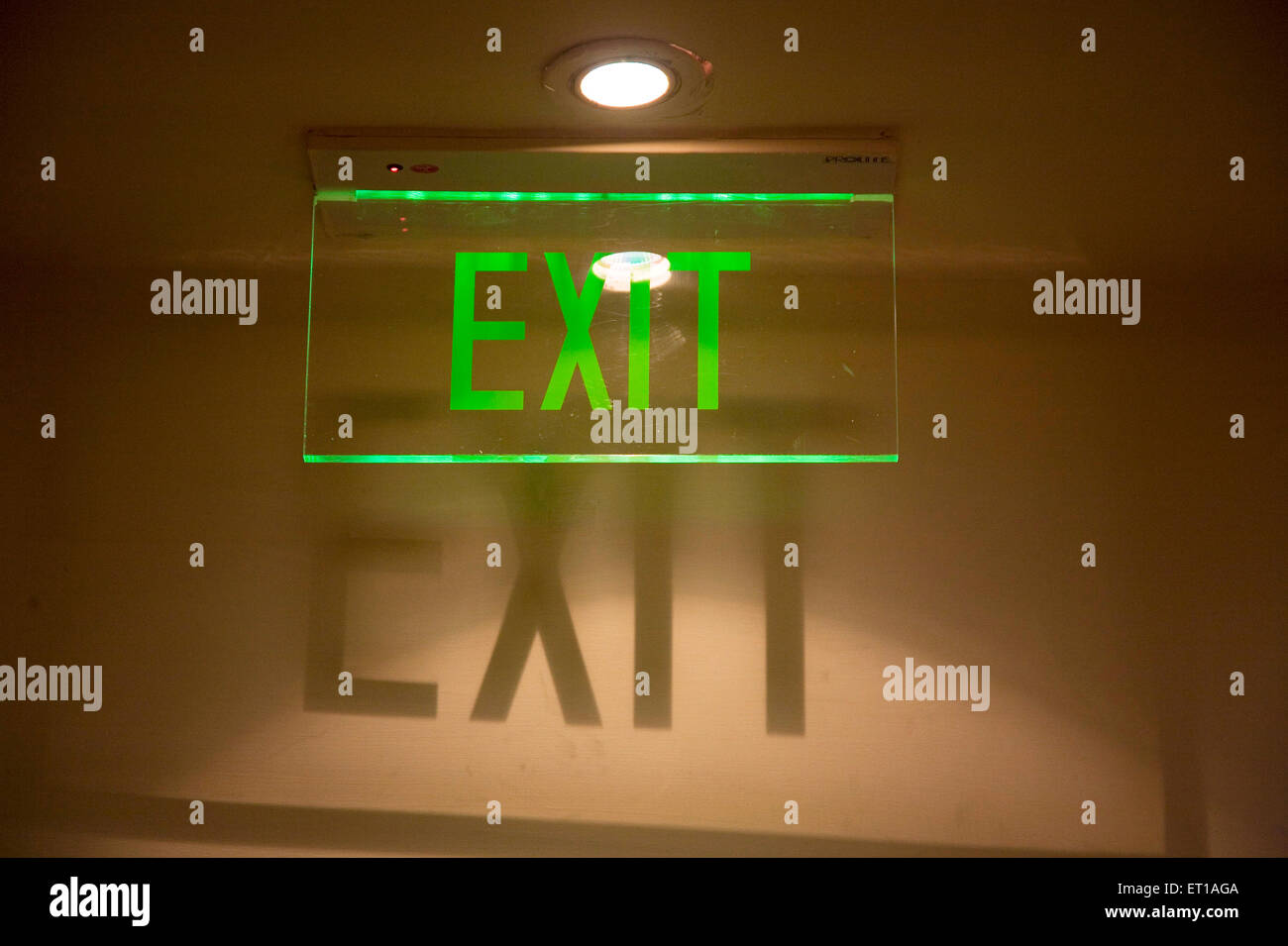 Green color EXIT sign with shadow of letters Stock Photo - Alamy