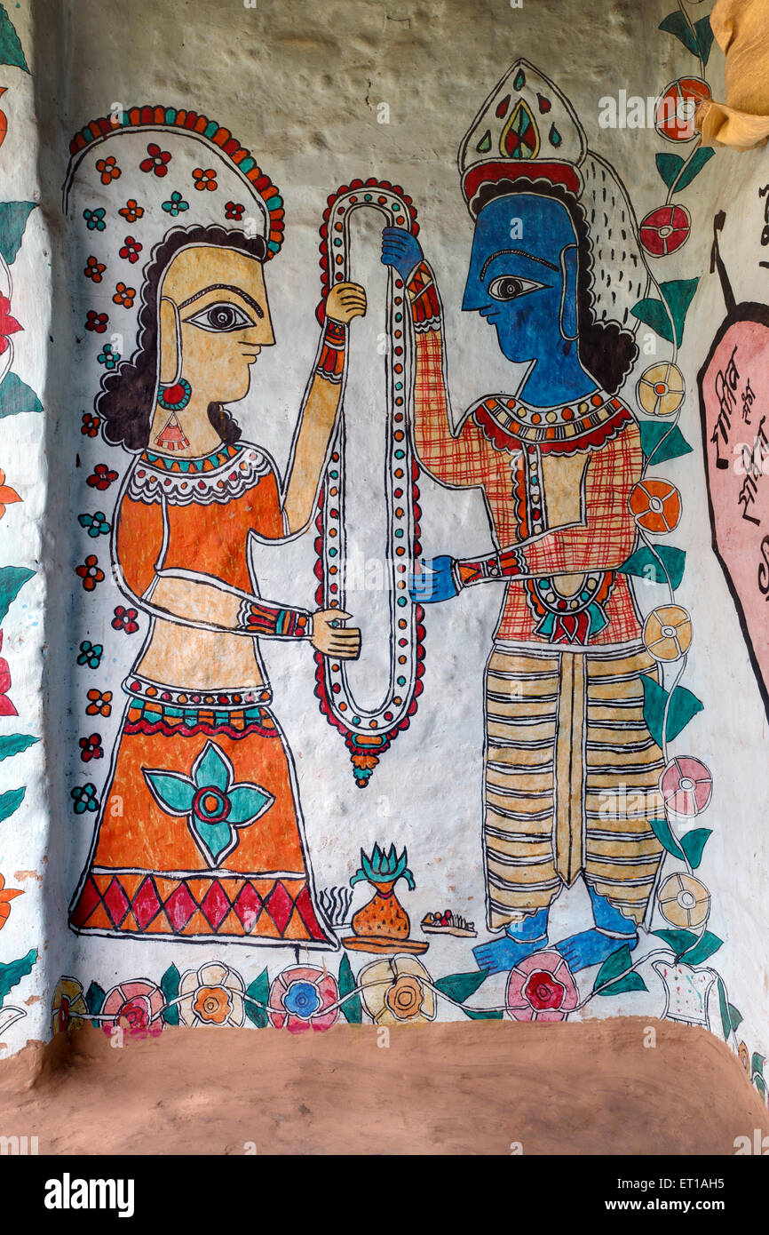 Painting on the wall Madhubani Bihar India Asia Stock Photo - Alamy