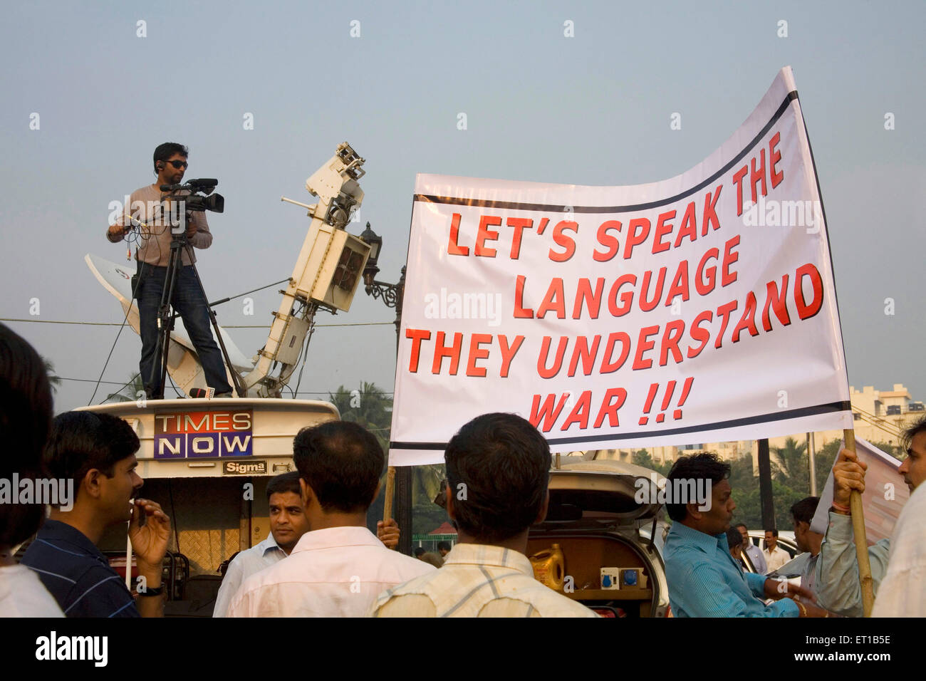 3rd December ; news channel Times cameraman roof of OV van covering ...