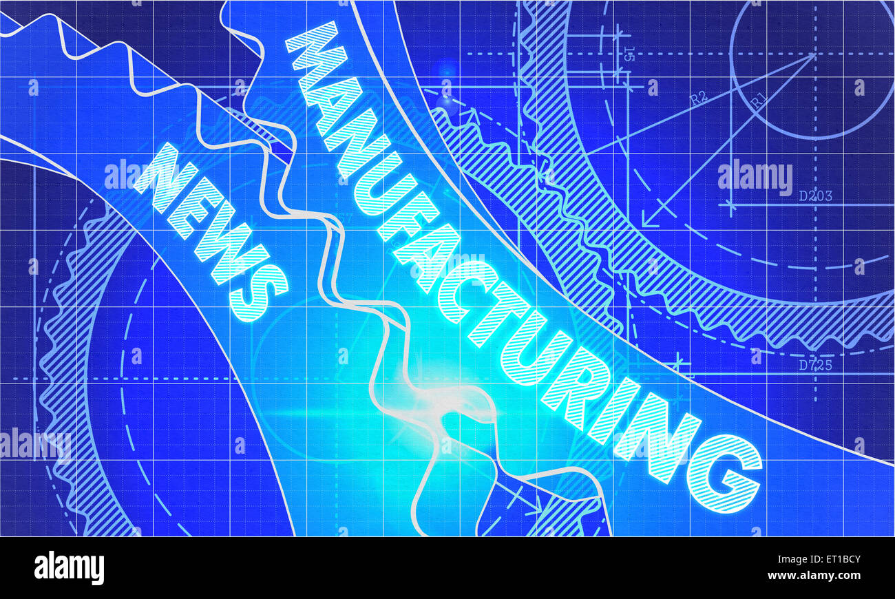 Manufacturing News on the Cogwheels. Blueprint Style Stock Photo - Alamy