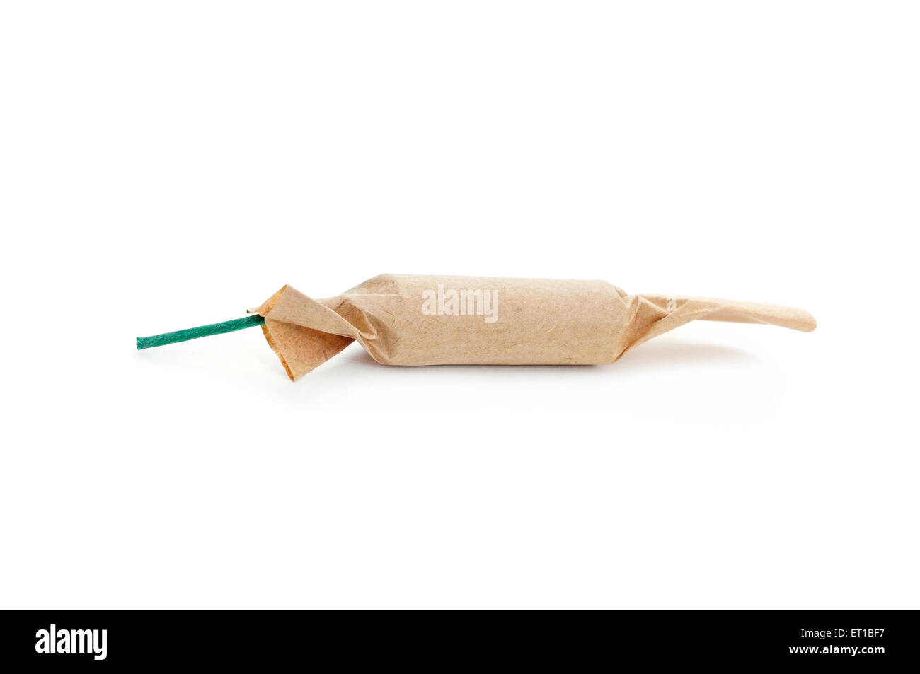 a brown firecracker with green fuse on a white background Stock Photo ...