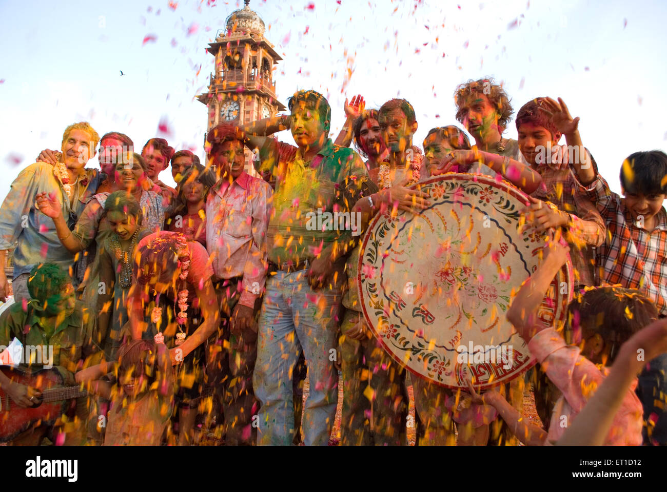 People playing with colors, Holi festival ; Jodhpur ; Rajasthan ; India ...