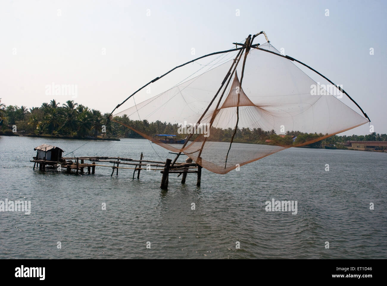 Chinese net in ashtamudi river ; Kollam ; Alleppey ; Kerala ; India ...