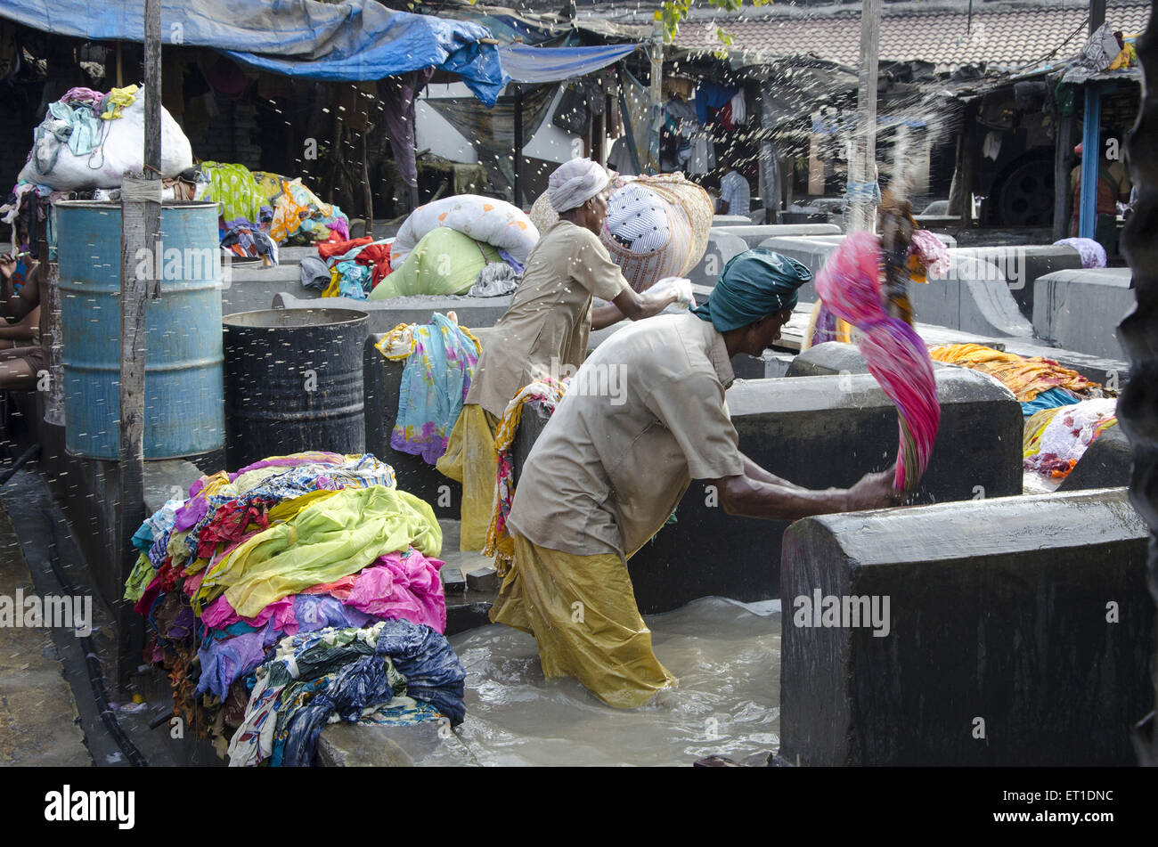 Washermen washing clothes in Dhobi Ghat at Mumbai Maharashtra India ...