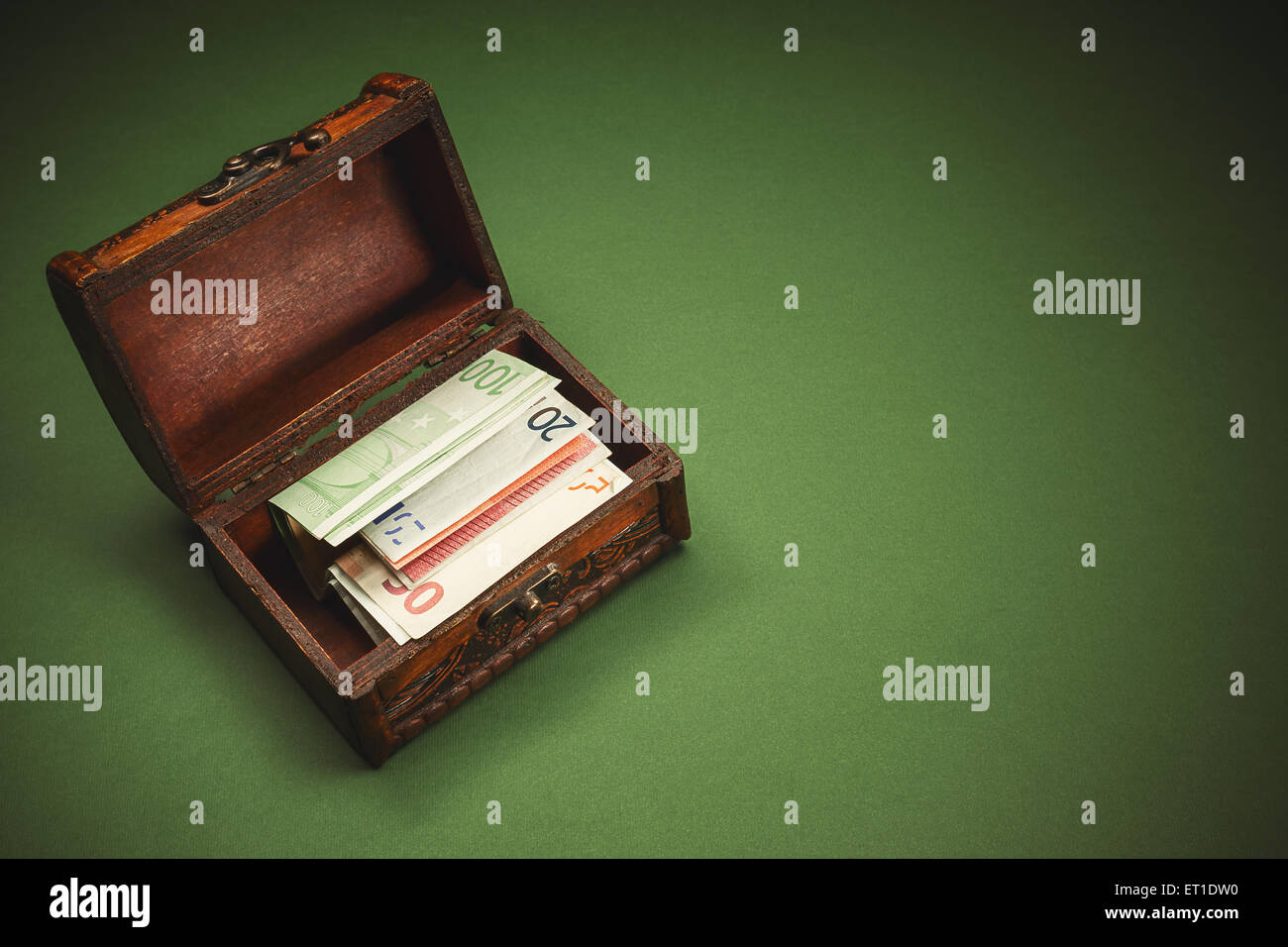 Conceptual image showing souvenir suitcase full of euro banknotes Stock ...