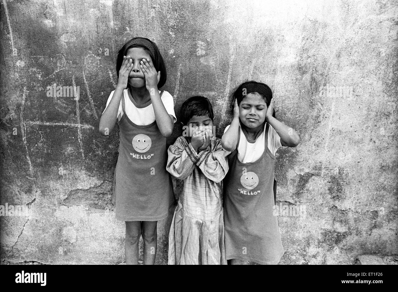 Children imitating Gandhi's three monkeys ; India MR#400 Stock Photo ...
