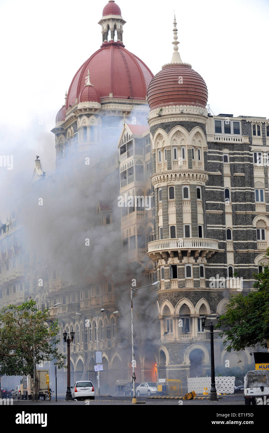 Fire inside the Taj Mahal hotel ; after terrorist attack by Deccan ...