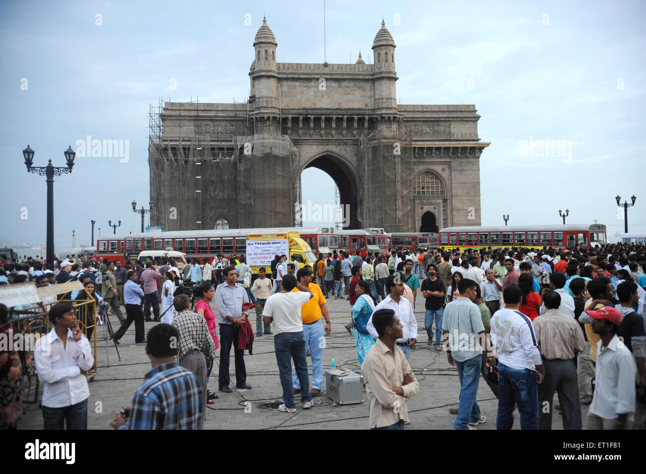 Media and crowd in front of Gateway of India ; after terrorist attack ...