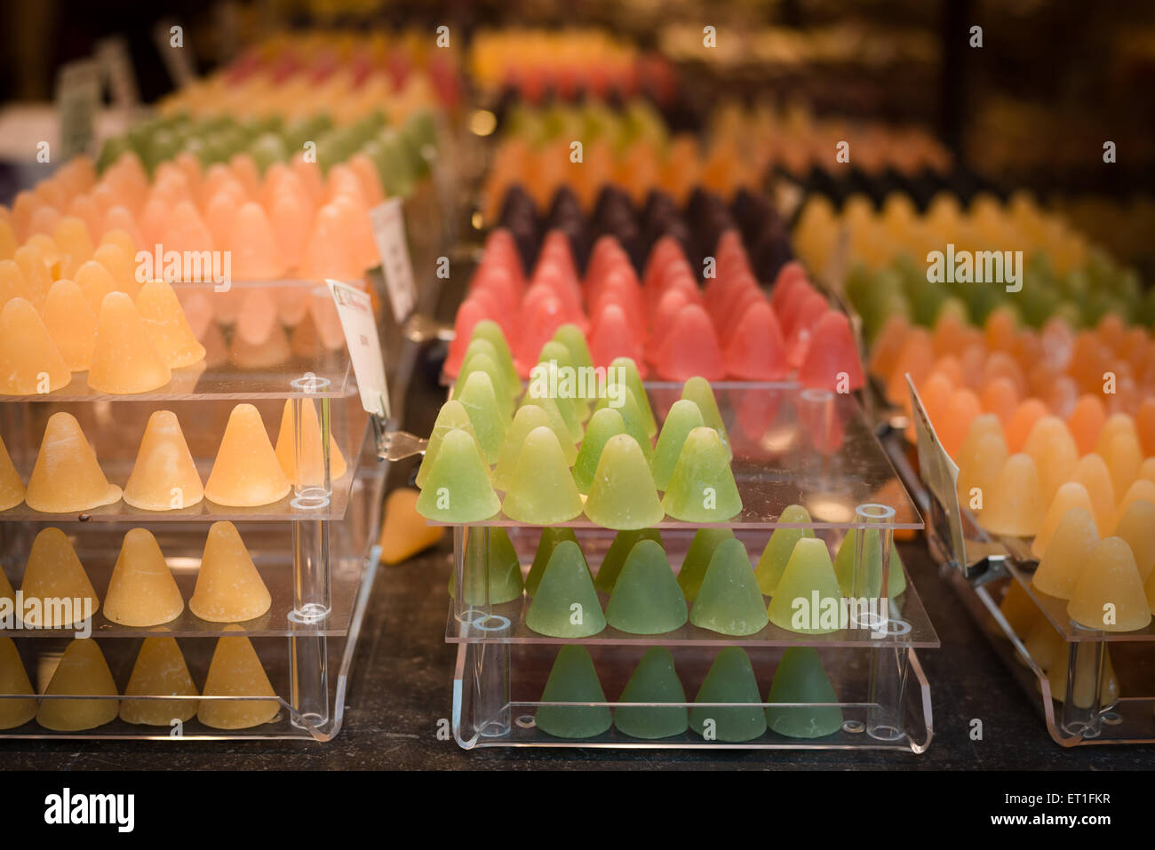 Bruges, Belgium, Belgian chocolates in the shop window of Confiserie ...