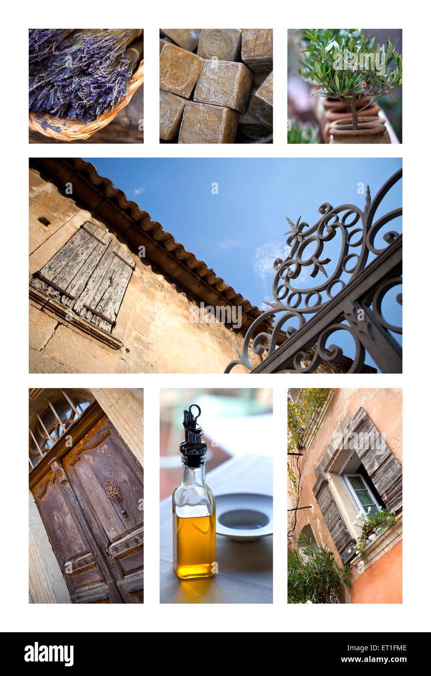 Collage of various images about French lifestyle in Provence Stock ...