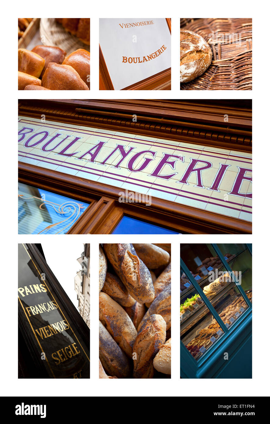 Collage of French bread and bakeries in various places Stock Photo - Alamy