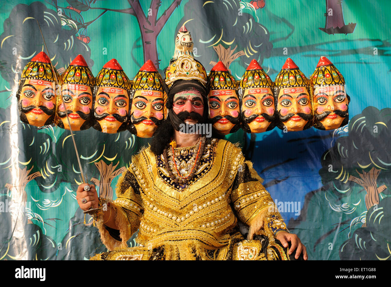 Artist performing role of demon king ravan in ramleela on dussera ...