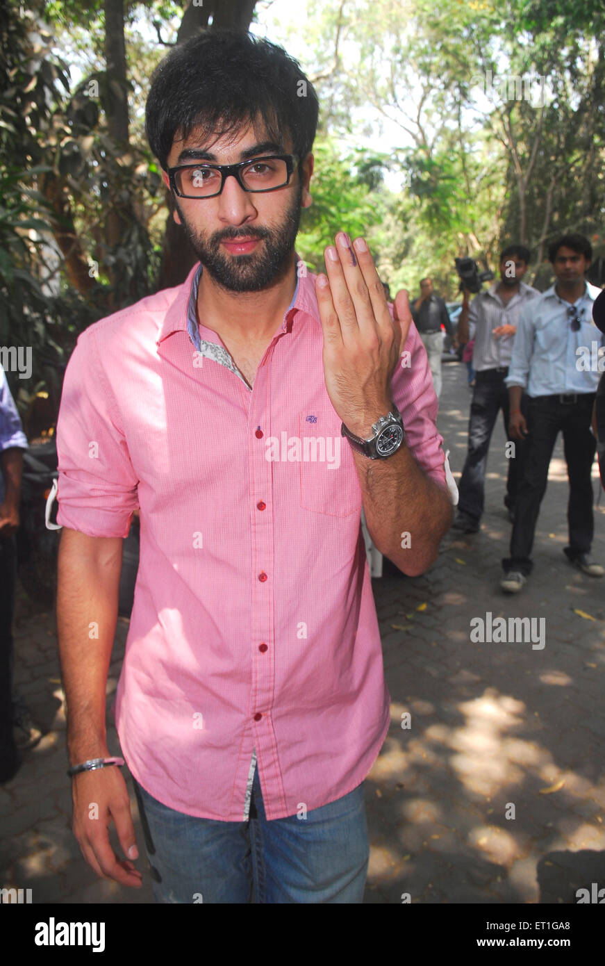 Ranbir Kapoor, Indian actor showing voting mark on finger, India, Asia ...