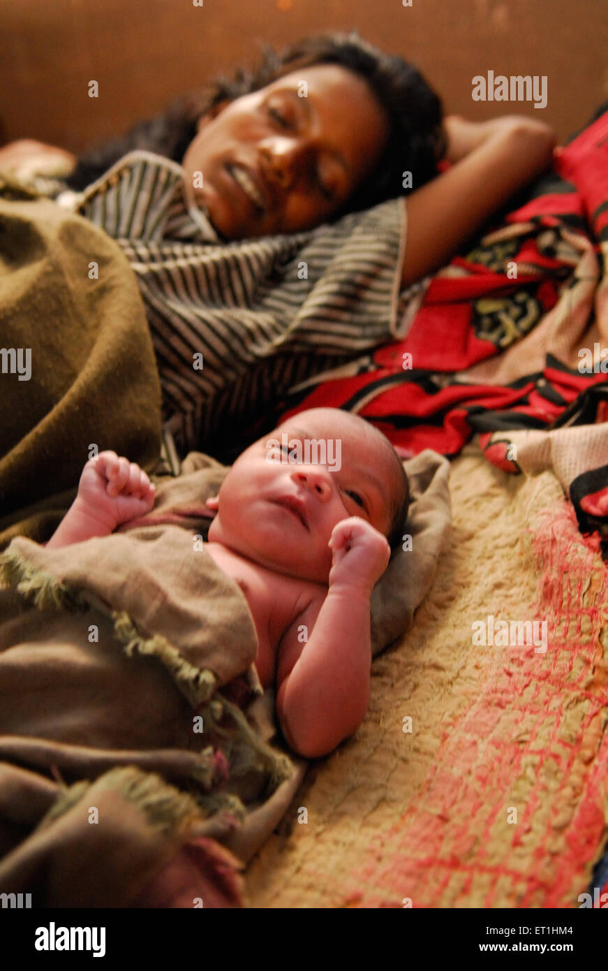 mother with just born baby, Ho tribe, tribal people, Chakradharpur ...