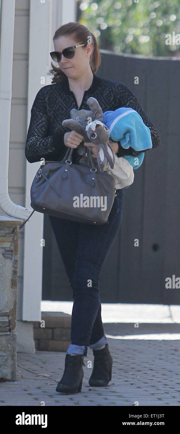Amy Adams carries a plush rabbit while out running errands Featuring ...