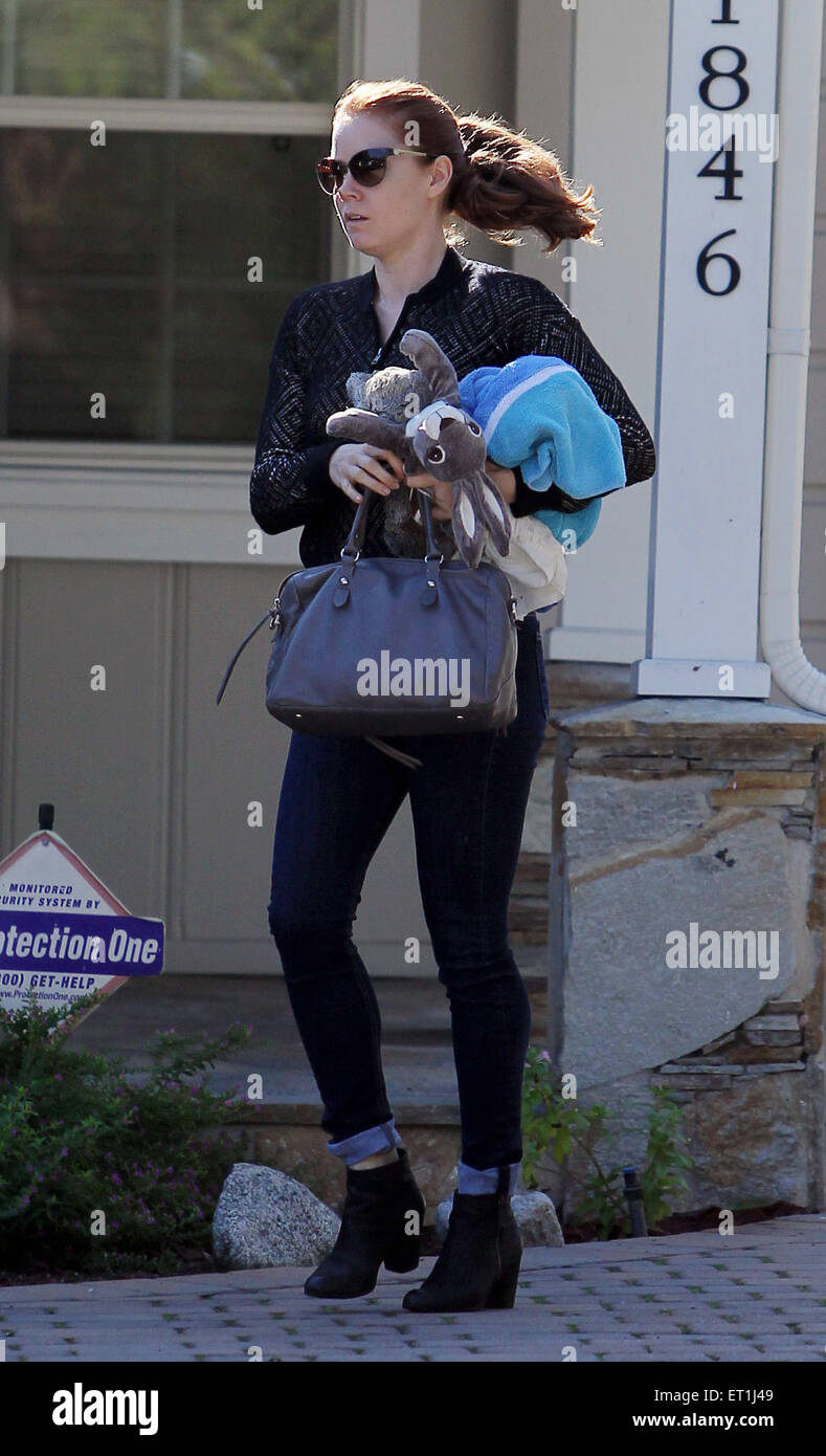Amy Adams carries a plush rabbit while out running errands Featuring ...