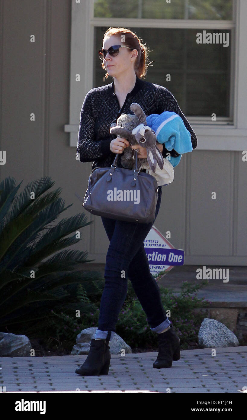Amy Adams carries a plush rabbit while out running errands Featuring ...