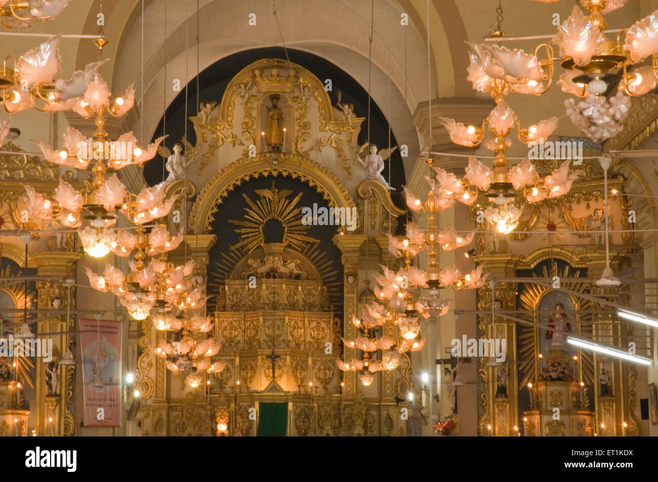 Chandeliers with lights St Alex Church Calangute Goa Maharashtra India ...
