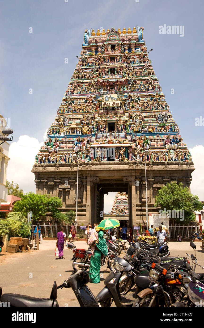 Gopuram of kapaleswara temple ; Madras Chennai ; Tamil Nadu ; India ...