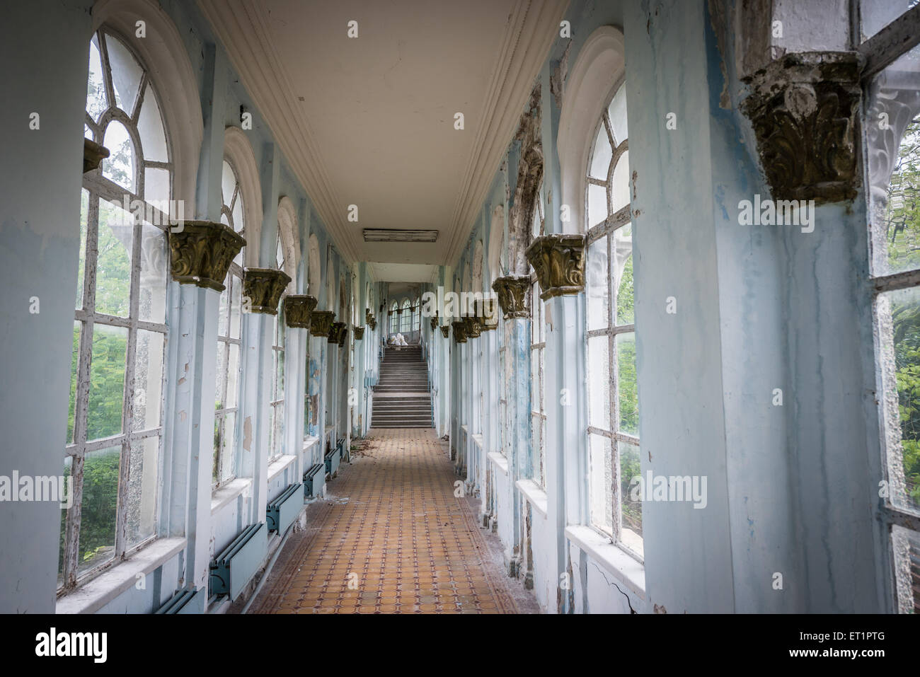 unerenovated covered passage between two buildings in Tskaltubo Spa ...