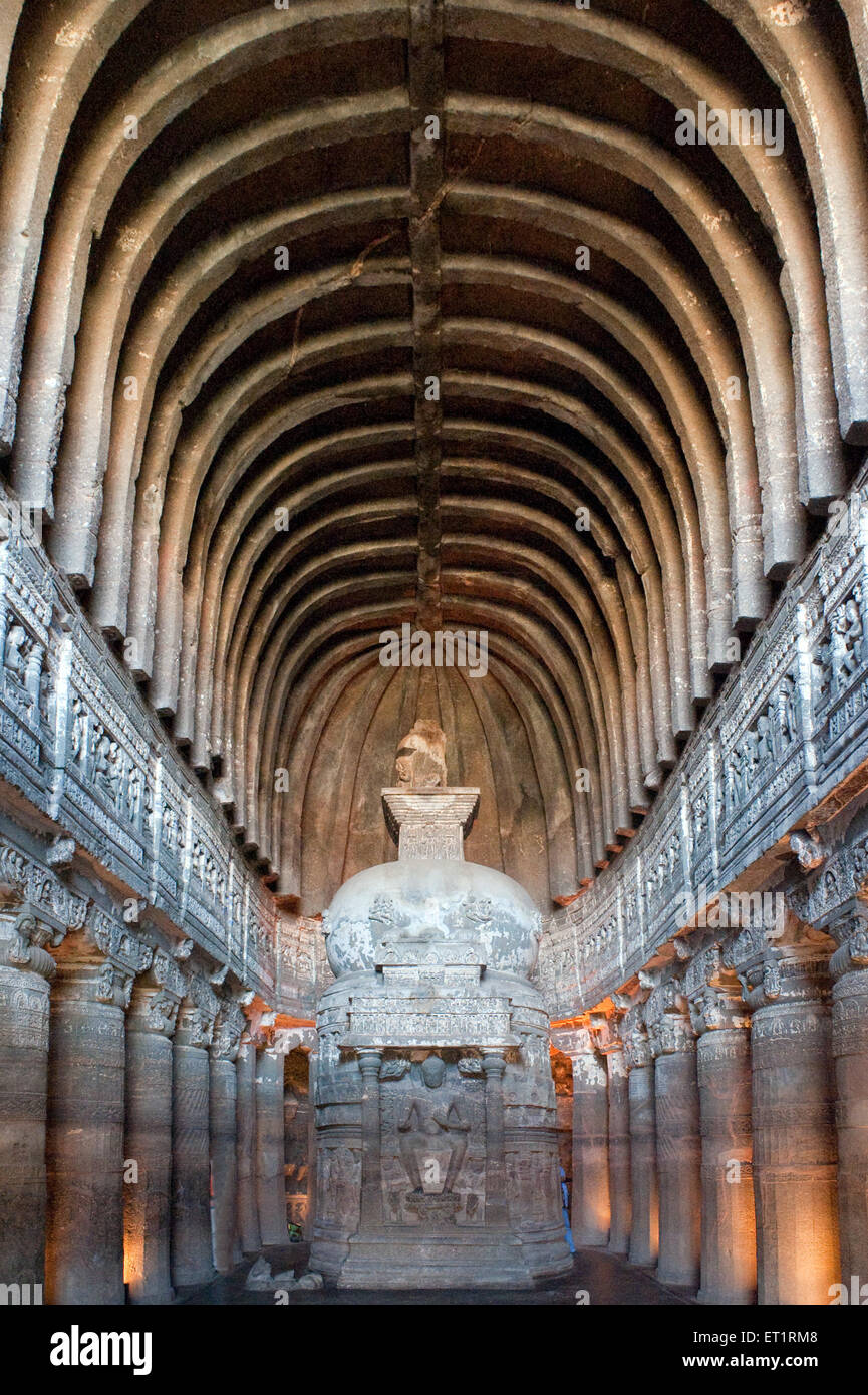 Large ruined chaitya at ajanta caves ; Aurangabad ; Maharashtra ; India ...