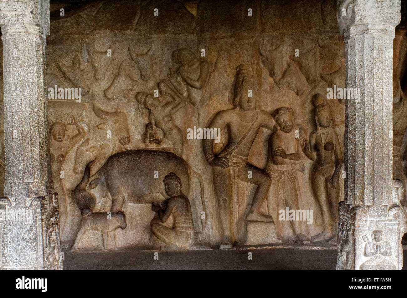 Carving at Krishna Mandapam Mahabalipuram at Tamilnadu India Asia Stock ...