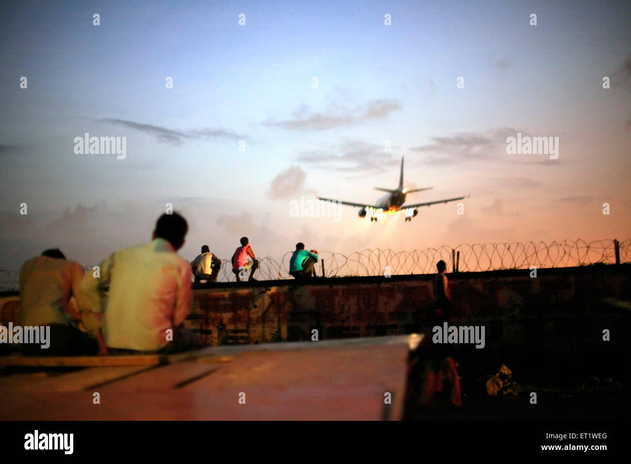 people watching an airplane ; Bombay Mumbai ; Maharashtra ; India Stock ...