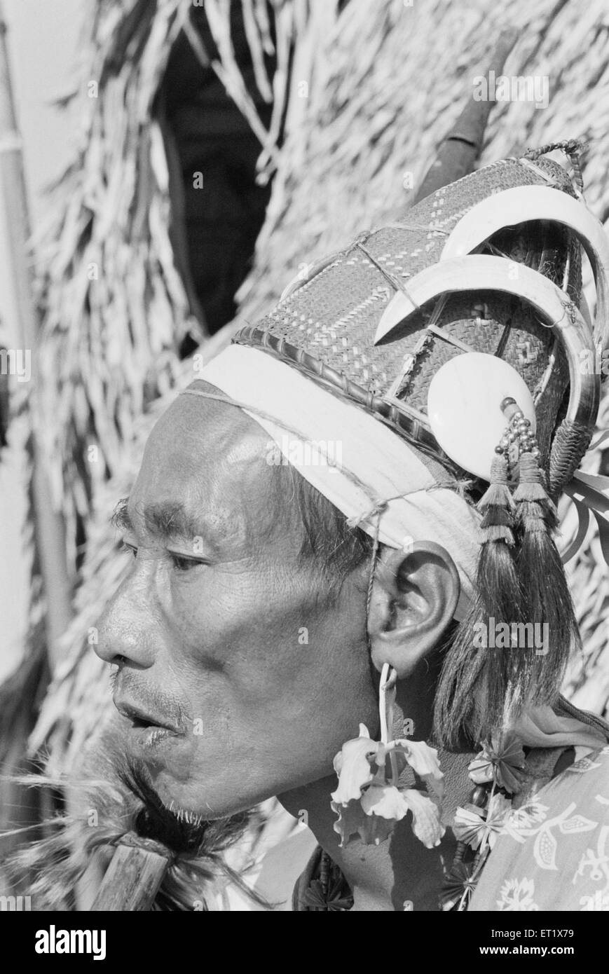 Wancho tribe wearing tribal headgear ; Lohit district ; Arunachal ...