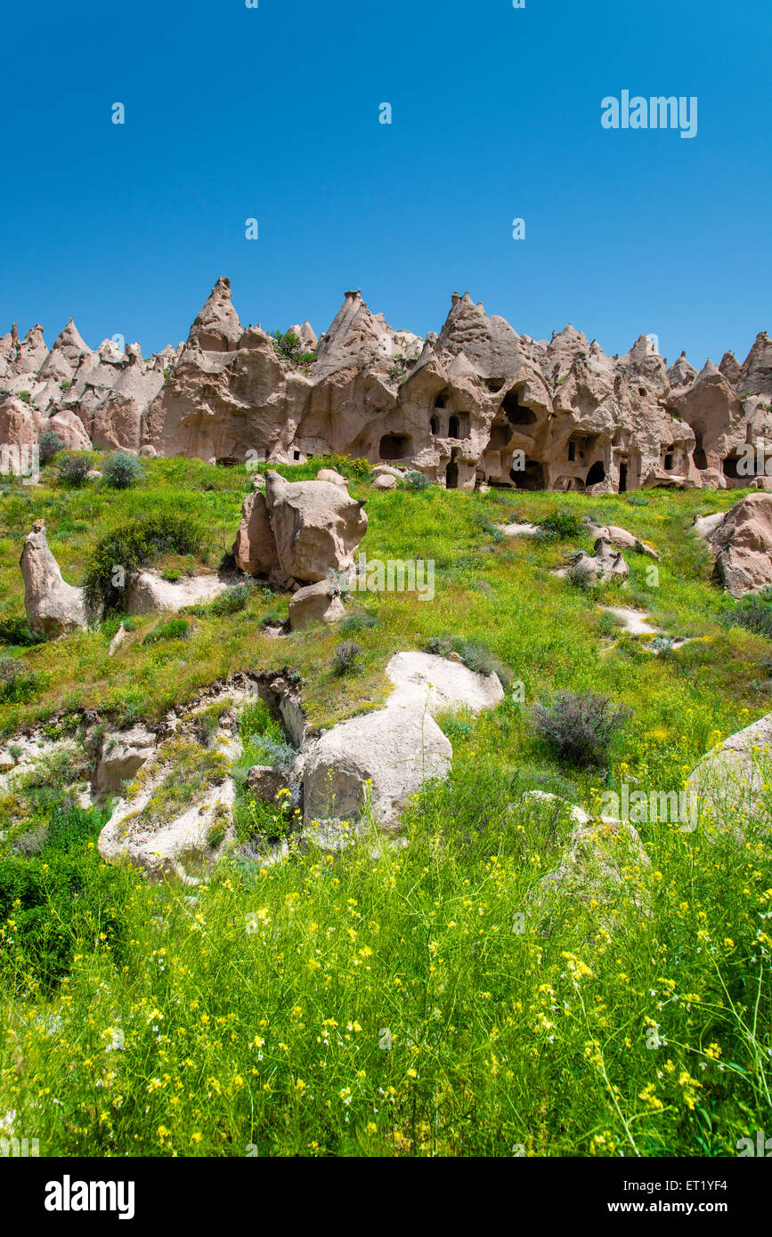 Scenic landscape view in springtime of Zelve open air museum ...