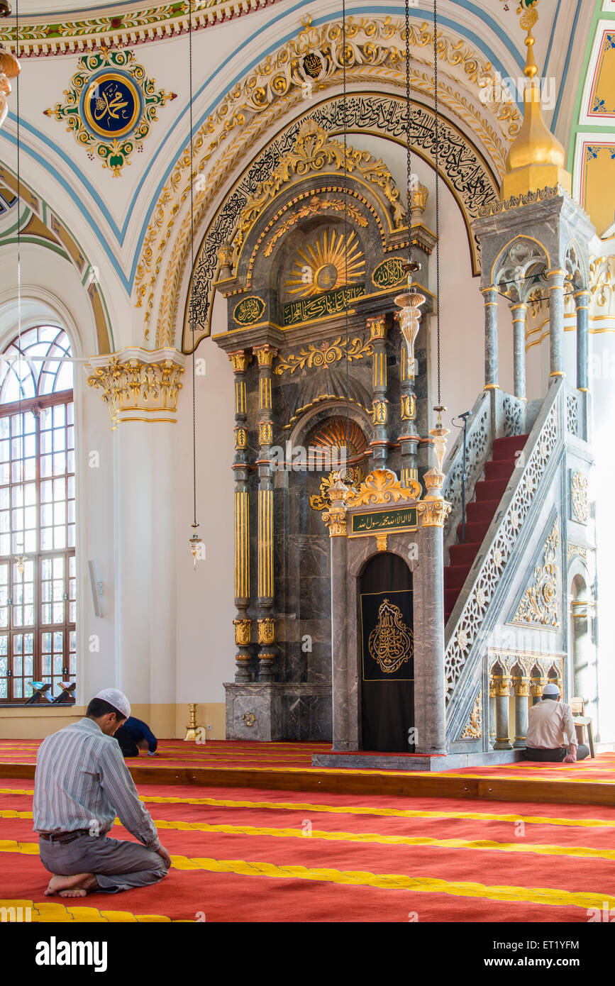 Worshipers praying inside the Aziziye Mosque, Konya, Turkey Stock Photo ...