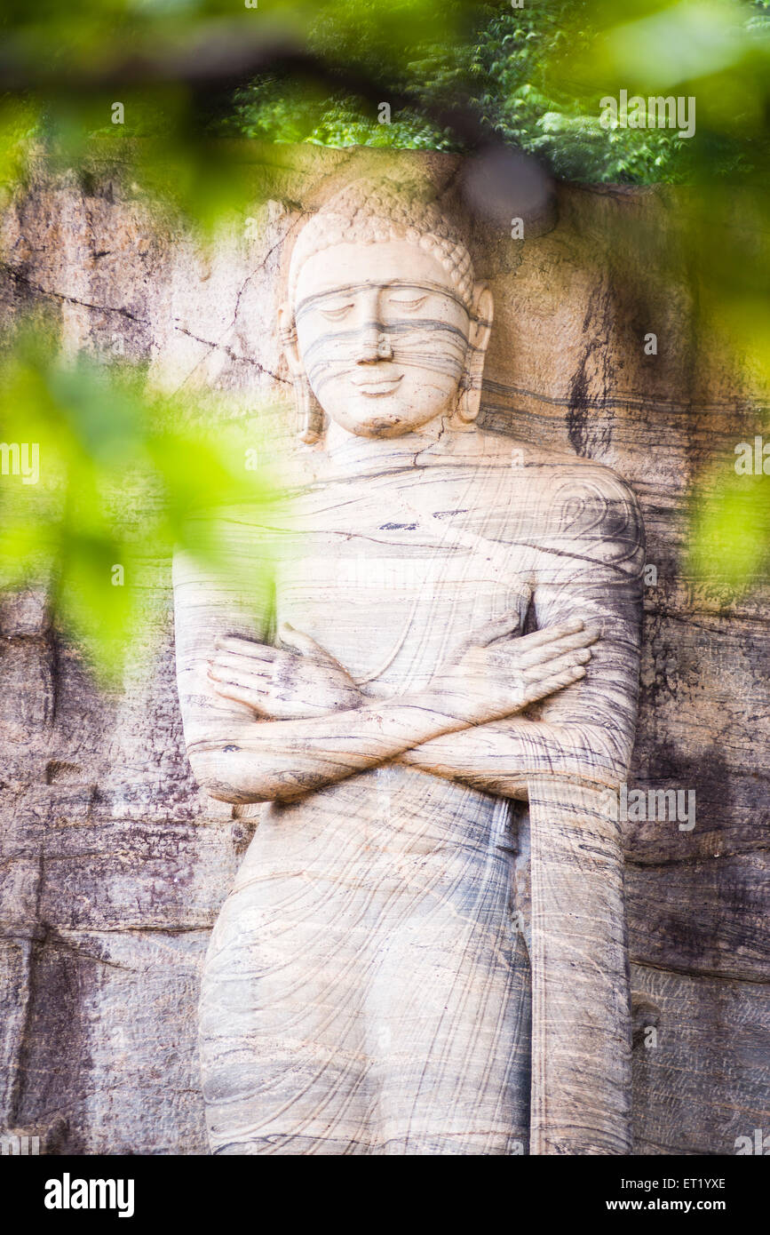 Ancient City of Polonnaruwa, Buddha standing on lotus plinth at Gal ...