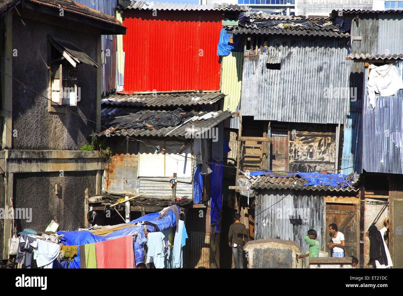 Drying cloth in slum ; Behram Naupada ; Anant Kanekar Marg ; Bandra ...