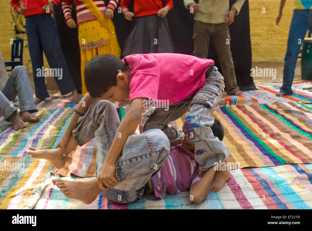 Boys doing human cartwheel part of acrobat circus performance in Nanhi ...