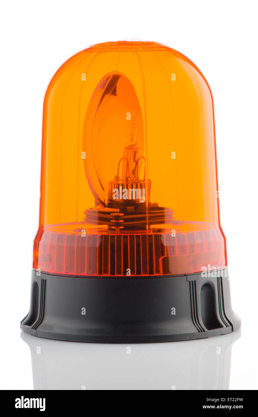 Orange rotating beacon on white reflective background Stock Photo - Alamy