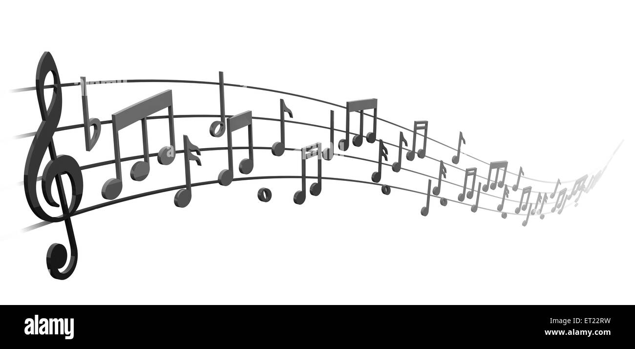 notes on the swirling musical staff 3d Stock Photo - Alamy