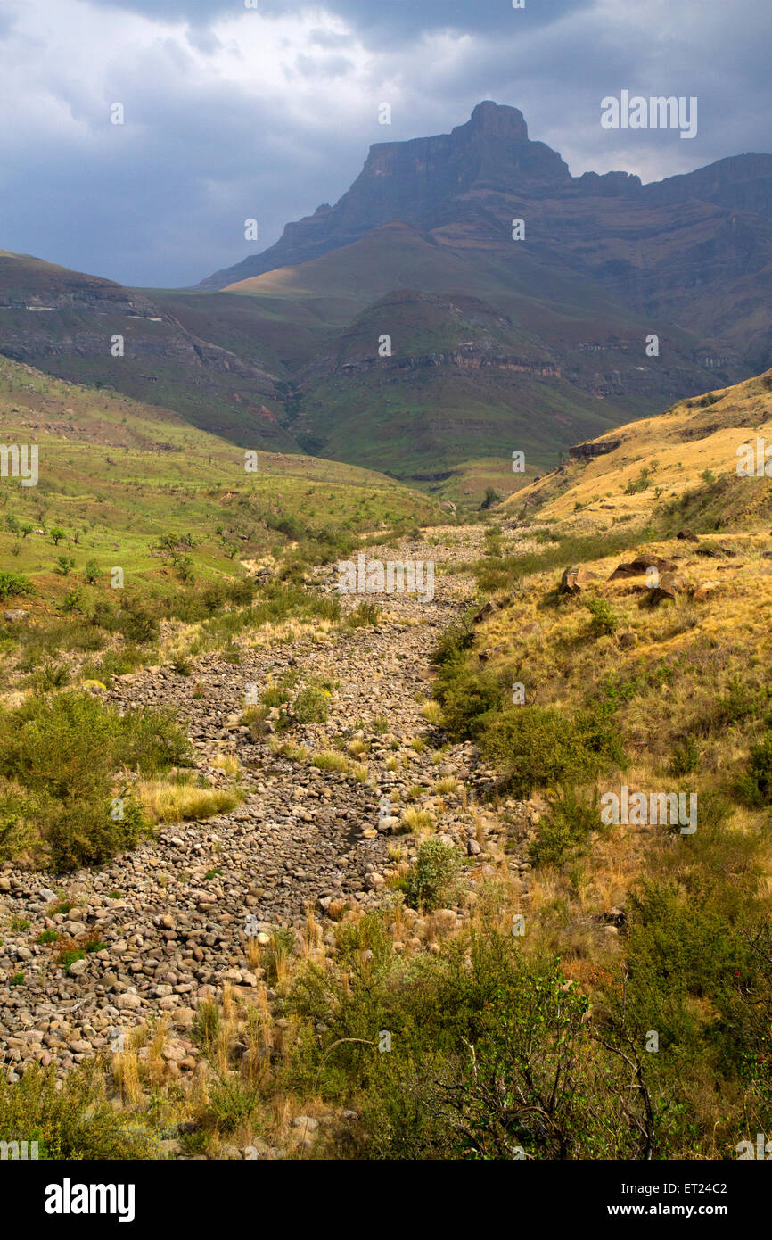 View of the Drakensberg Mountains from the trail into the Amphitheatre ...