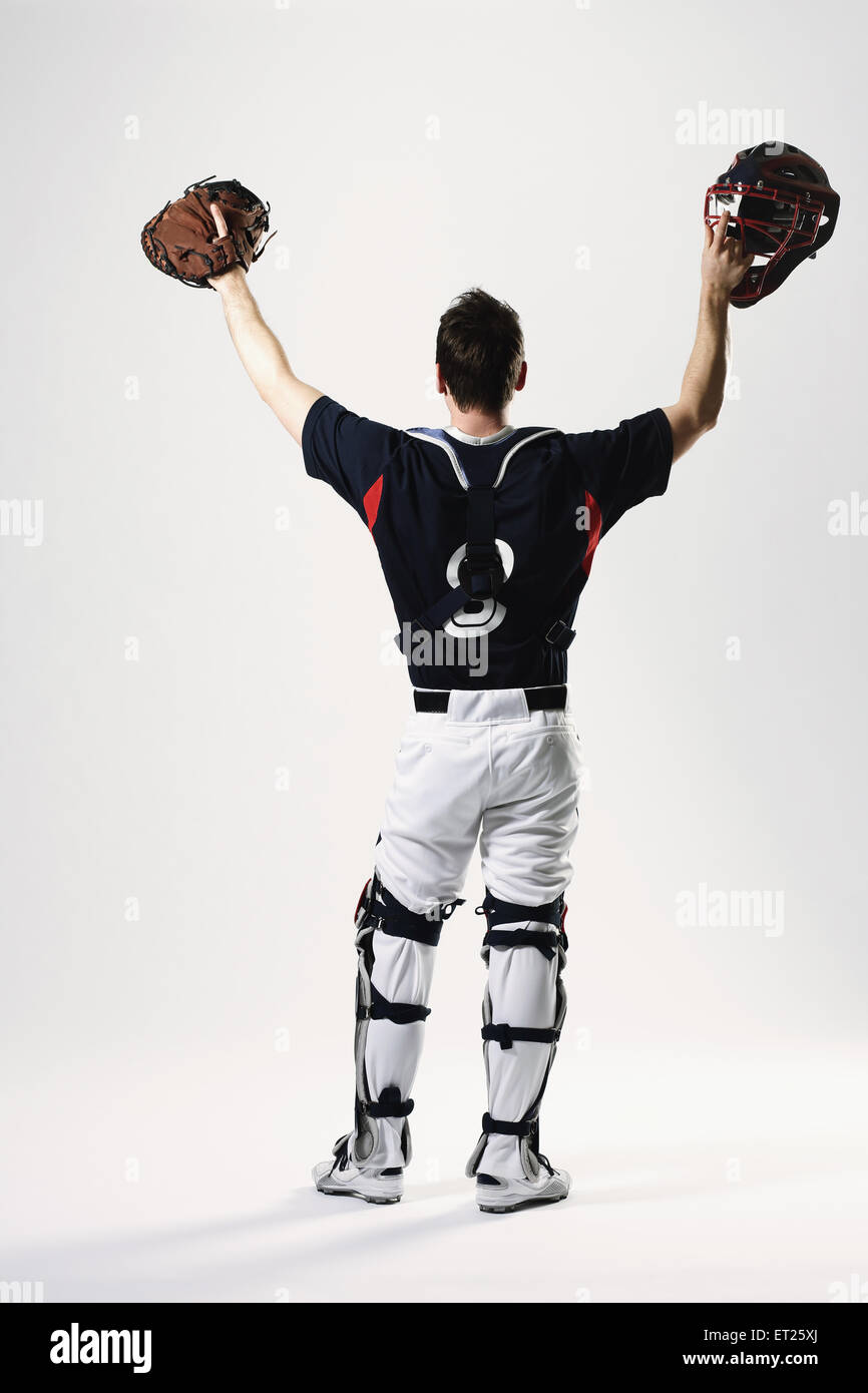 Baseball catcher against white background Stock Photo - Alamy