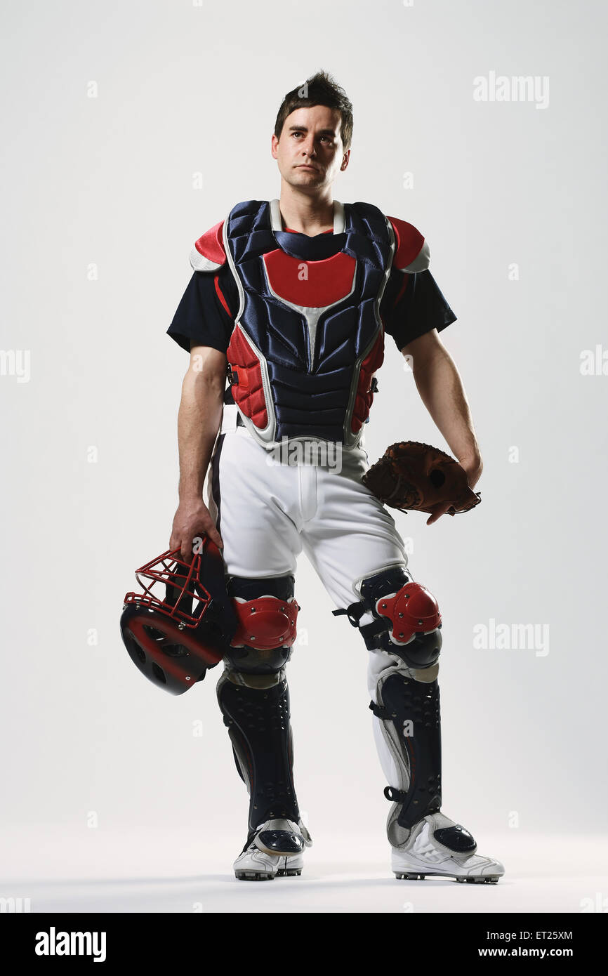Baseball catcher against white background Stock Photo - Alamy