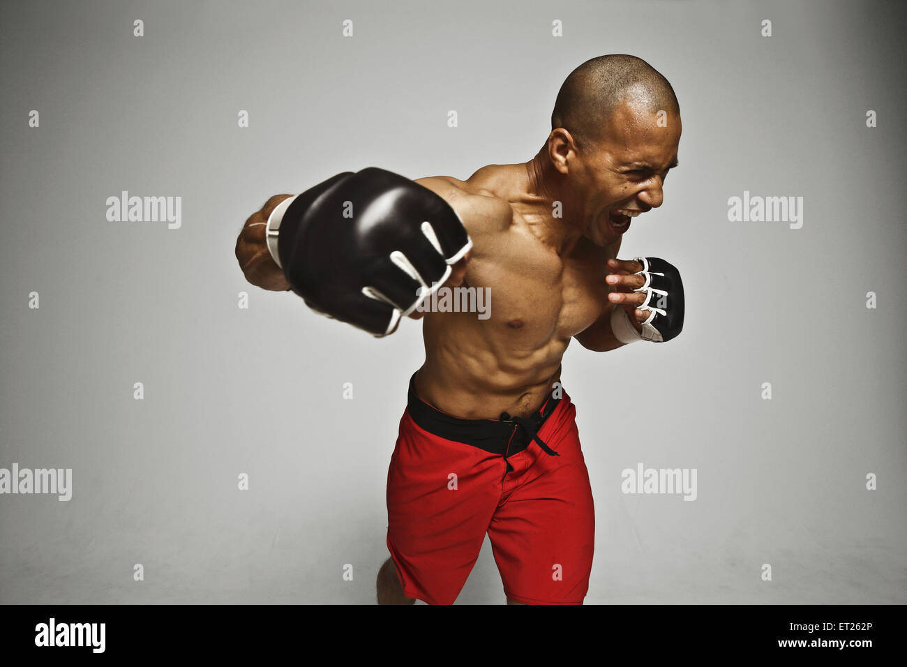 Bald male athlete in a fighting pose Stock Photo - Alamy
