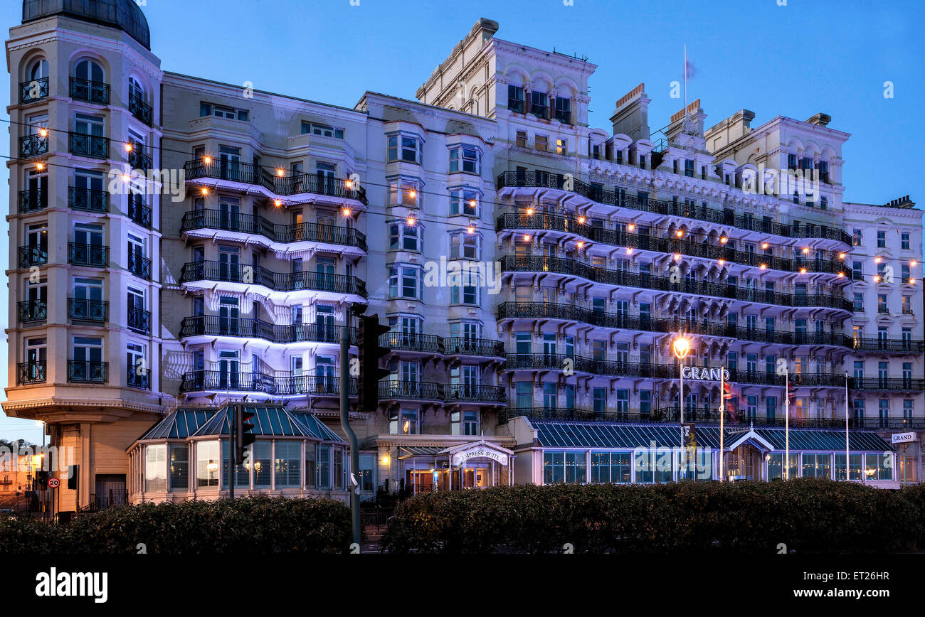 The Grand Hotel Brighton illuminated at night Stock Photo - Alamy