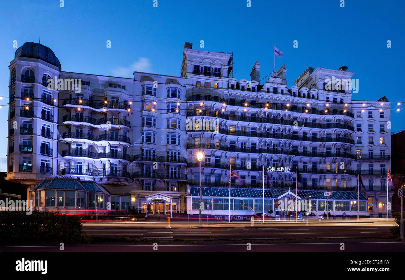 The Grand Hotel Brighton illuminated at night Stock Photo - Alamy
