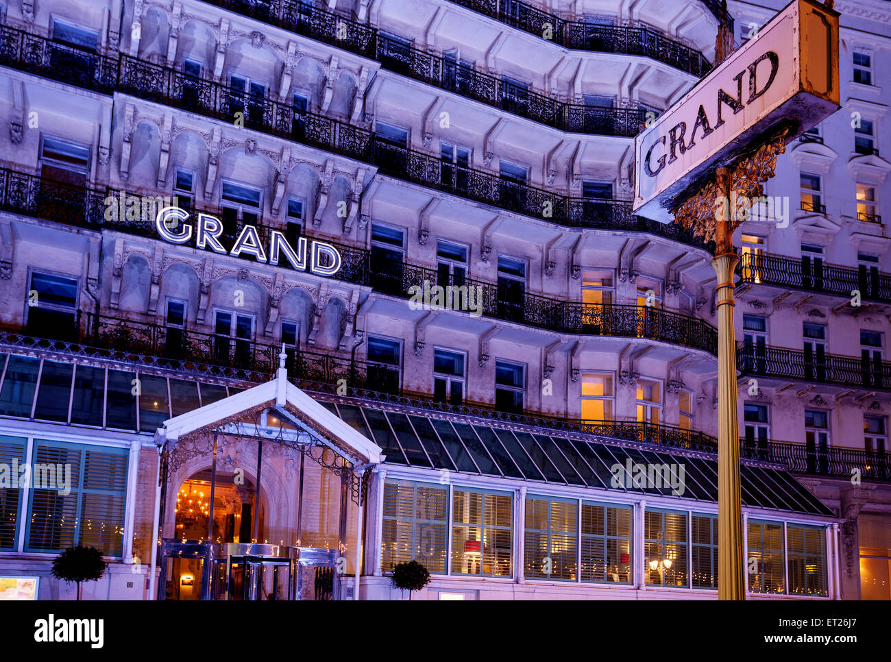 The Grand Hotel Brighton illuminated at night Stock Photo - Alamy