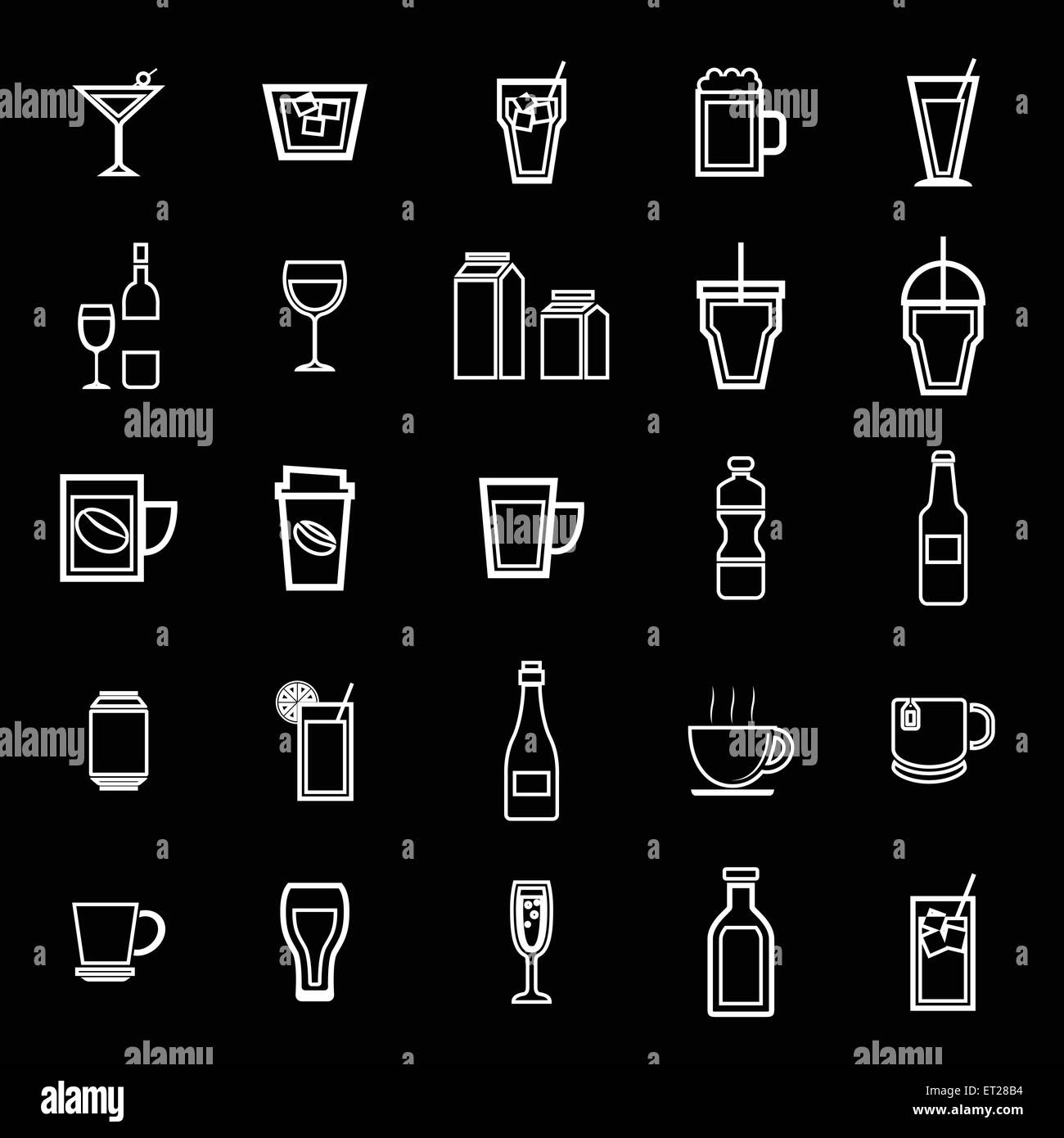 Drink line icons on black background, stock vector Stock Vector Image ...