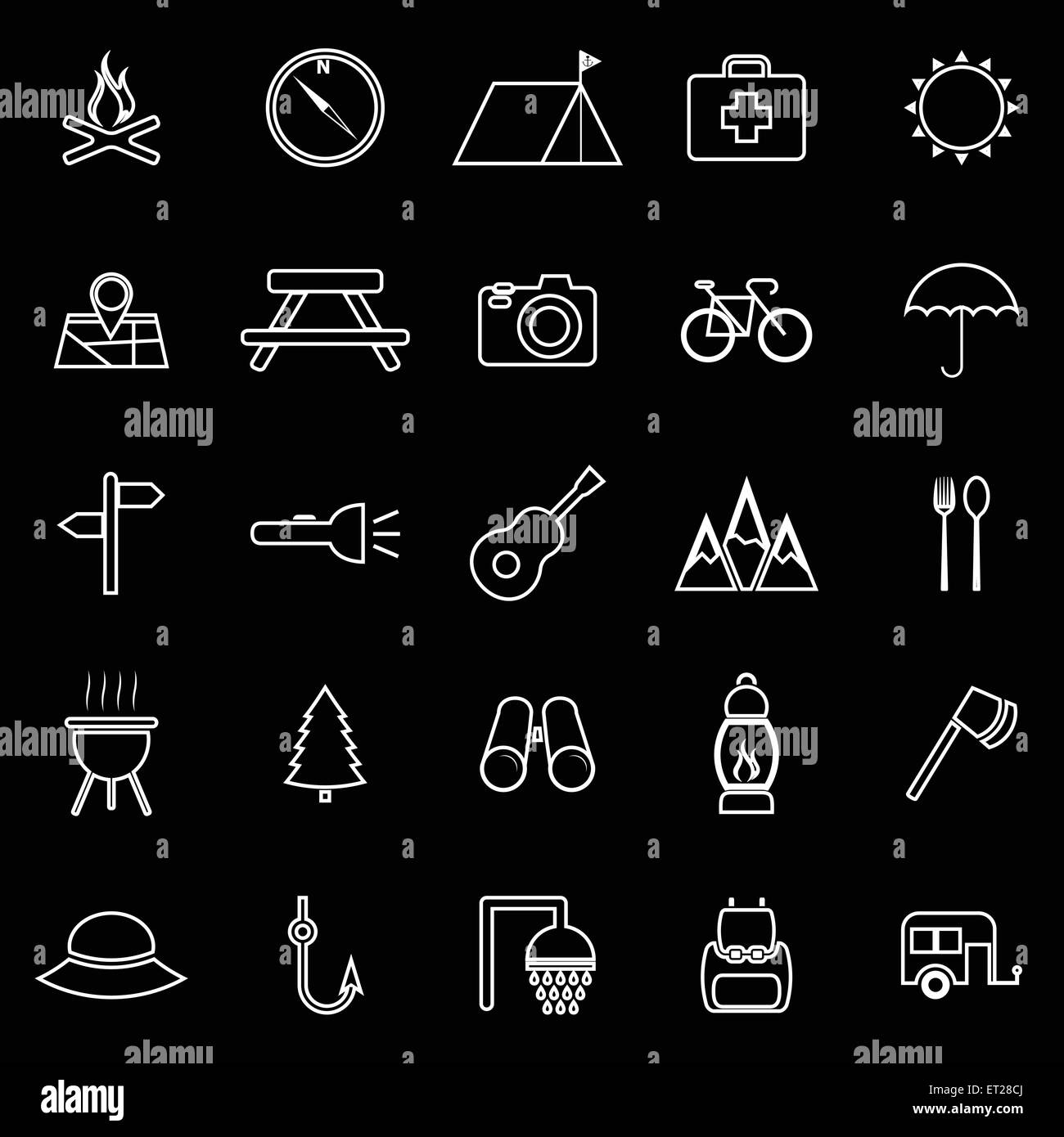 Camping vector icons on Black and White Stock Photos & Images - Alamy