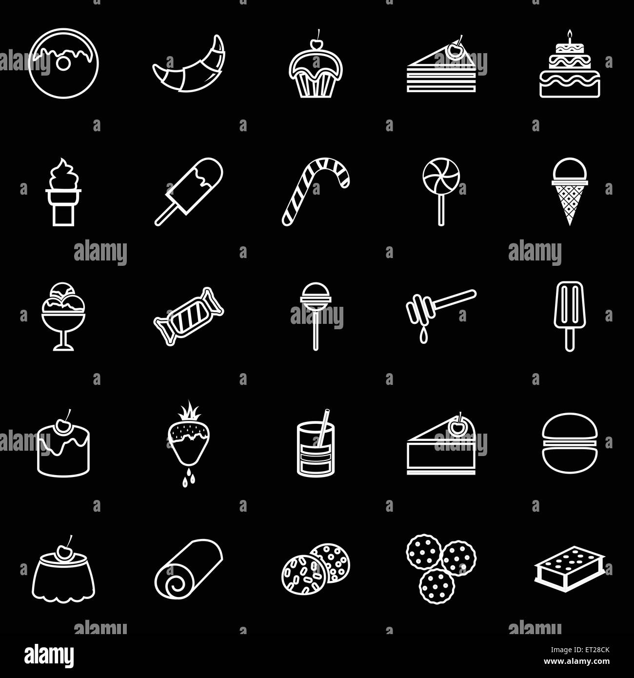 Dessert line icons on black background, stock vector Stock Vector Image ...