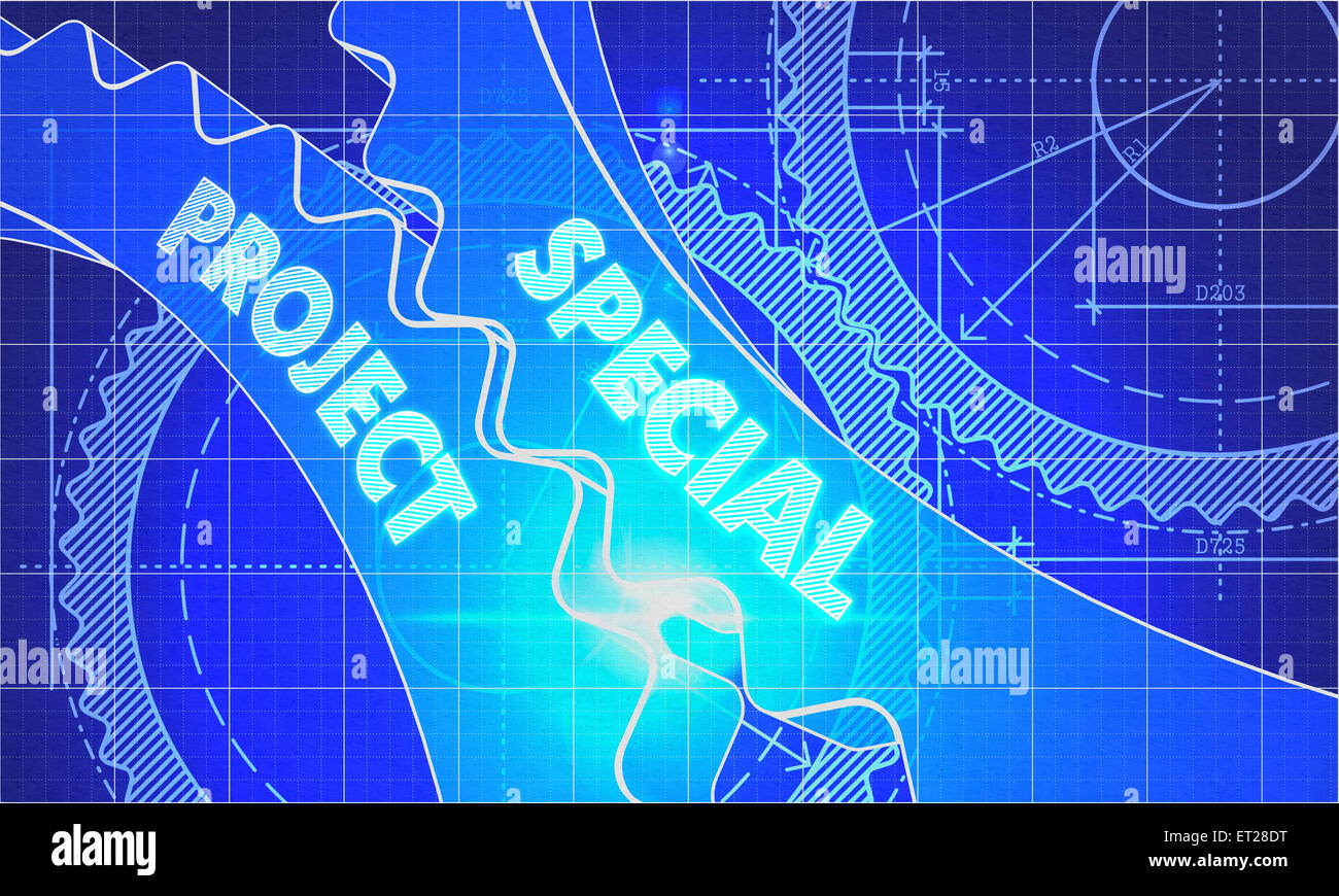 Special Project on the Cogwheels. Blueprint Style Stock Photo - Alamy