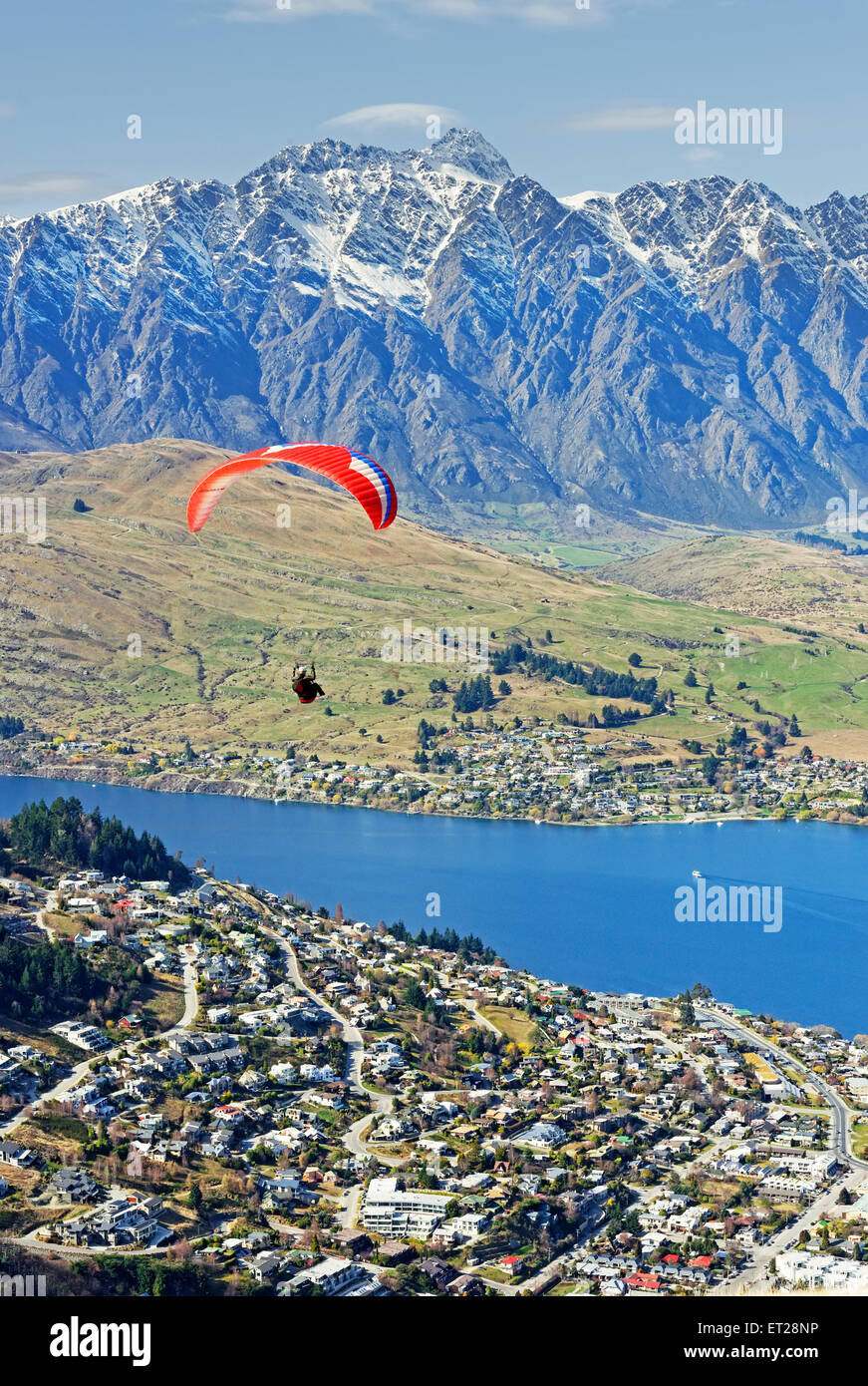 Paragliding over Queenstown, Queenstown, South Island, New Zealand ...