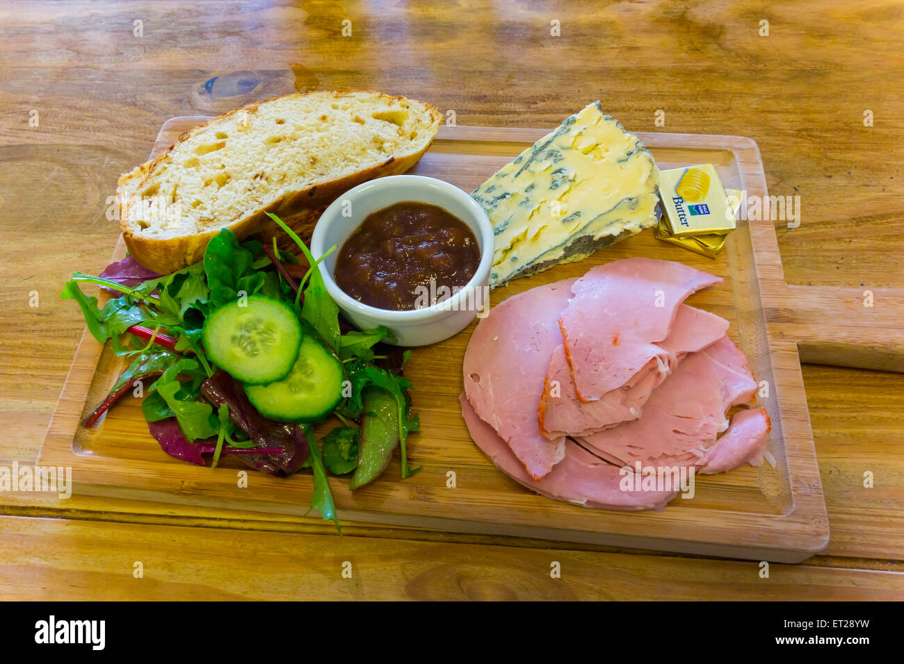 A tasty traditional Ploughman's Lunch of Ham Blue Cheese Cheese Salad ...